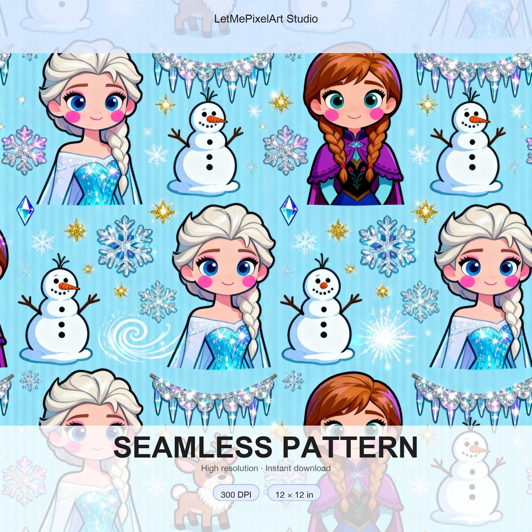 Elsa Anna Frozen Disney Seamless Pattern, 12x12 300 DPI Digital ...