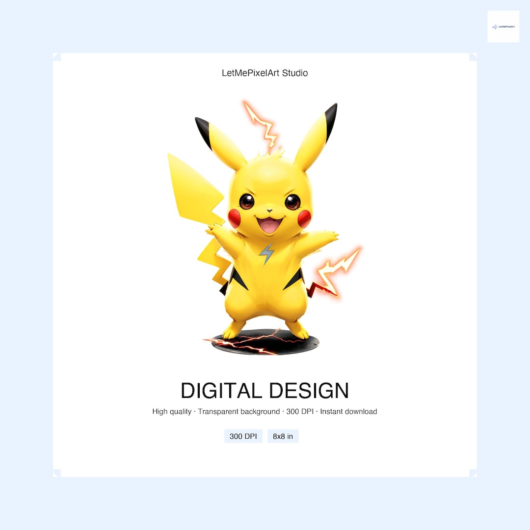 Pikachu Anime PNG: Cartoon Digital Design (300 DPI) - Etsy
