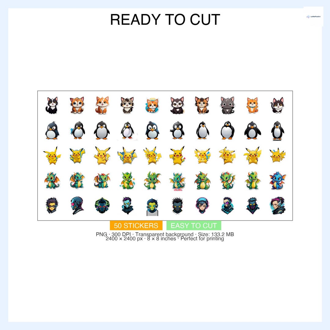 Cartoon Character Sticker Pack - 50 PNG Designs (digital Download) - Etsy
