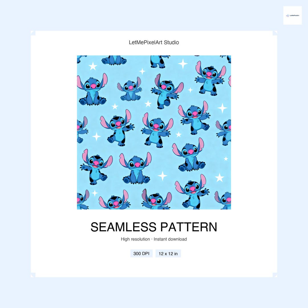 Stitch Disney Seamless Pattern | Digital Pattern 12x12 | 300 DPI ...