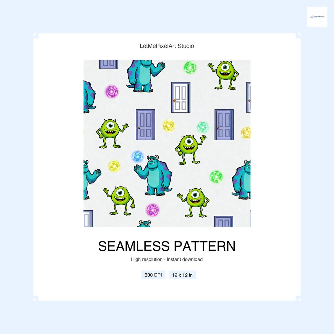 Monsters Inc. Seamless Pattern - Mike & Sulley - Digital Pattern 12x12 ...