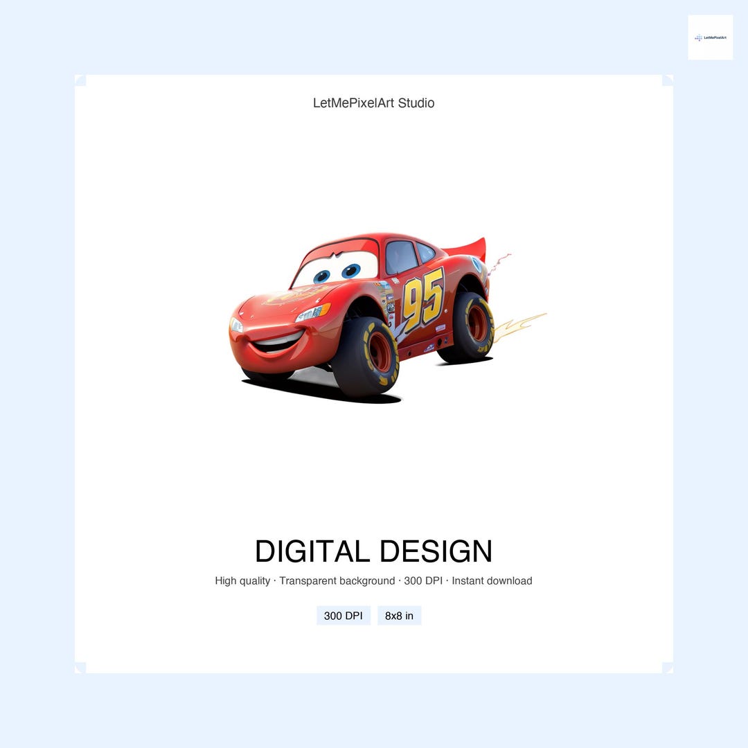 Lightning Mcqueen PNG | Pixar Cars Digital Design (300 DPI) - Etsy