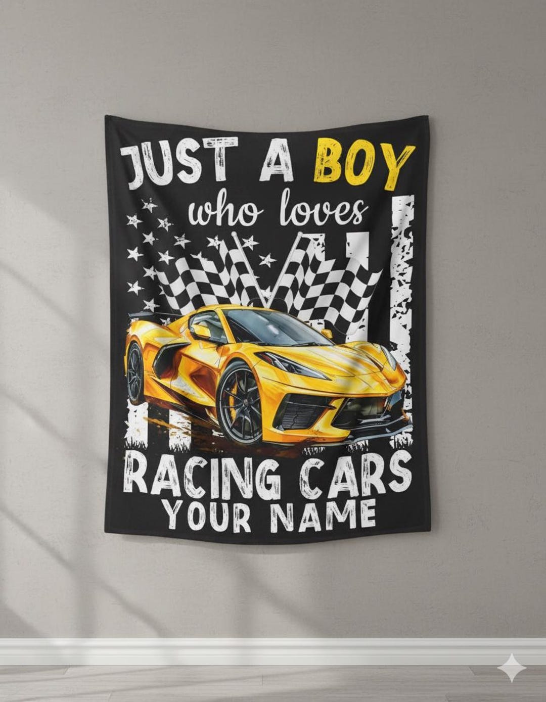 Personalized Racing Car Blanket, Custom Name Cars Blanket Gift for Boys ...