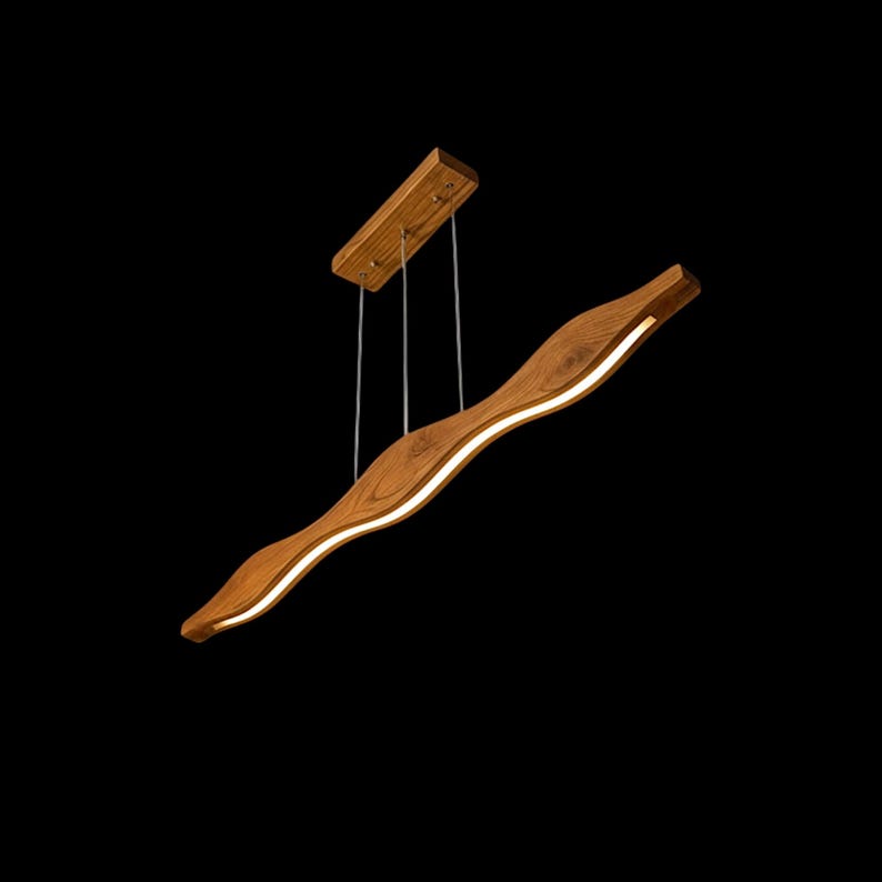 Curved Wood Pendant Light - Handmade Wood Led Chandelier for Dining ...