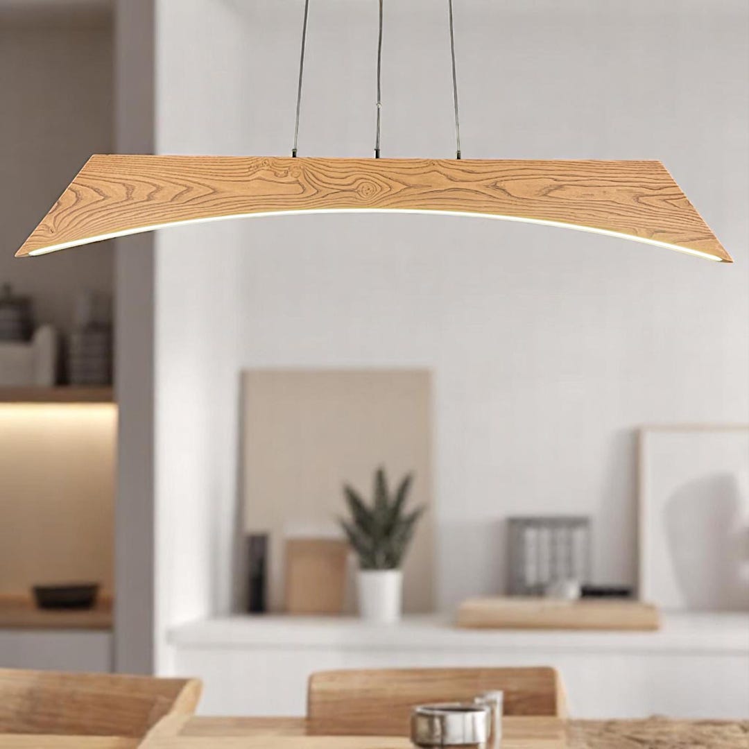 Curved Wood Dimmable Pendant Light – Handmade Modern LED Ceiling ...