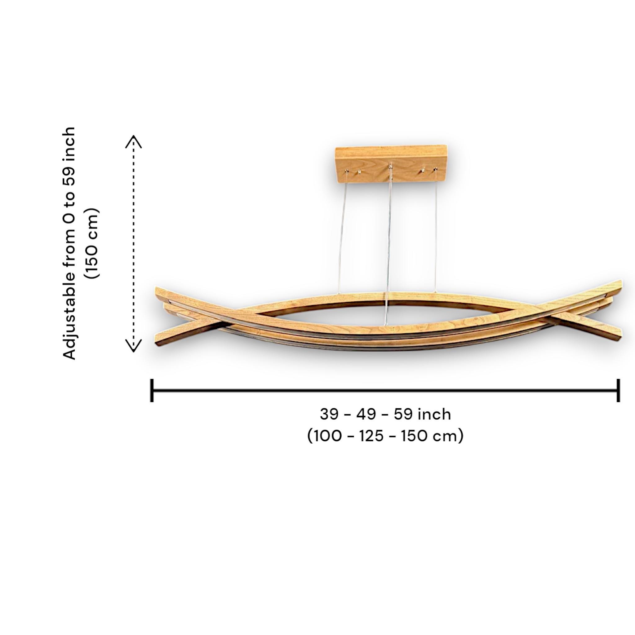 Curved Wooden LED Chandelier – Handmade Custom Pendant Light ...