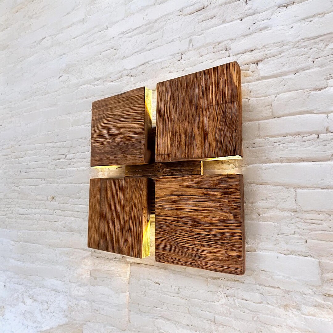 Natural Antique Wood LED Wall Lamp Rustic Wall Light, Boho Home Decor ...