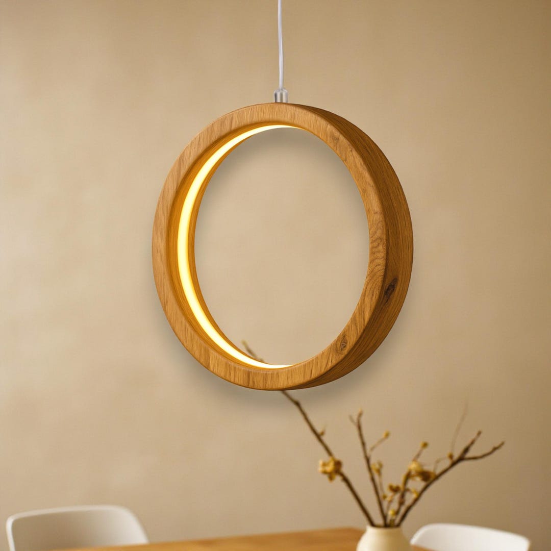 Wooden Ring Pendant Light - Handmade Wood Ceiling Light - Home Decor ...