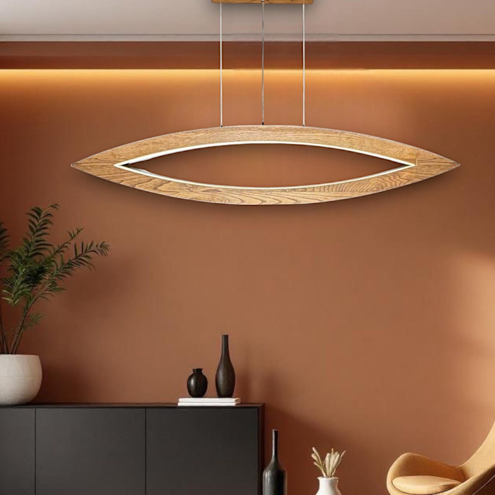 Handcrafted Oak LED Pendant Light: Elliptical Wood Chandelier - Etsy