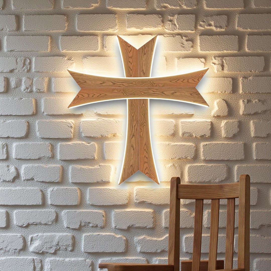 Handmade Oak Wood Cross LED Wall Light - Christian Decor Sconce - Wall ...