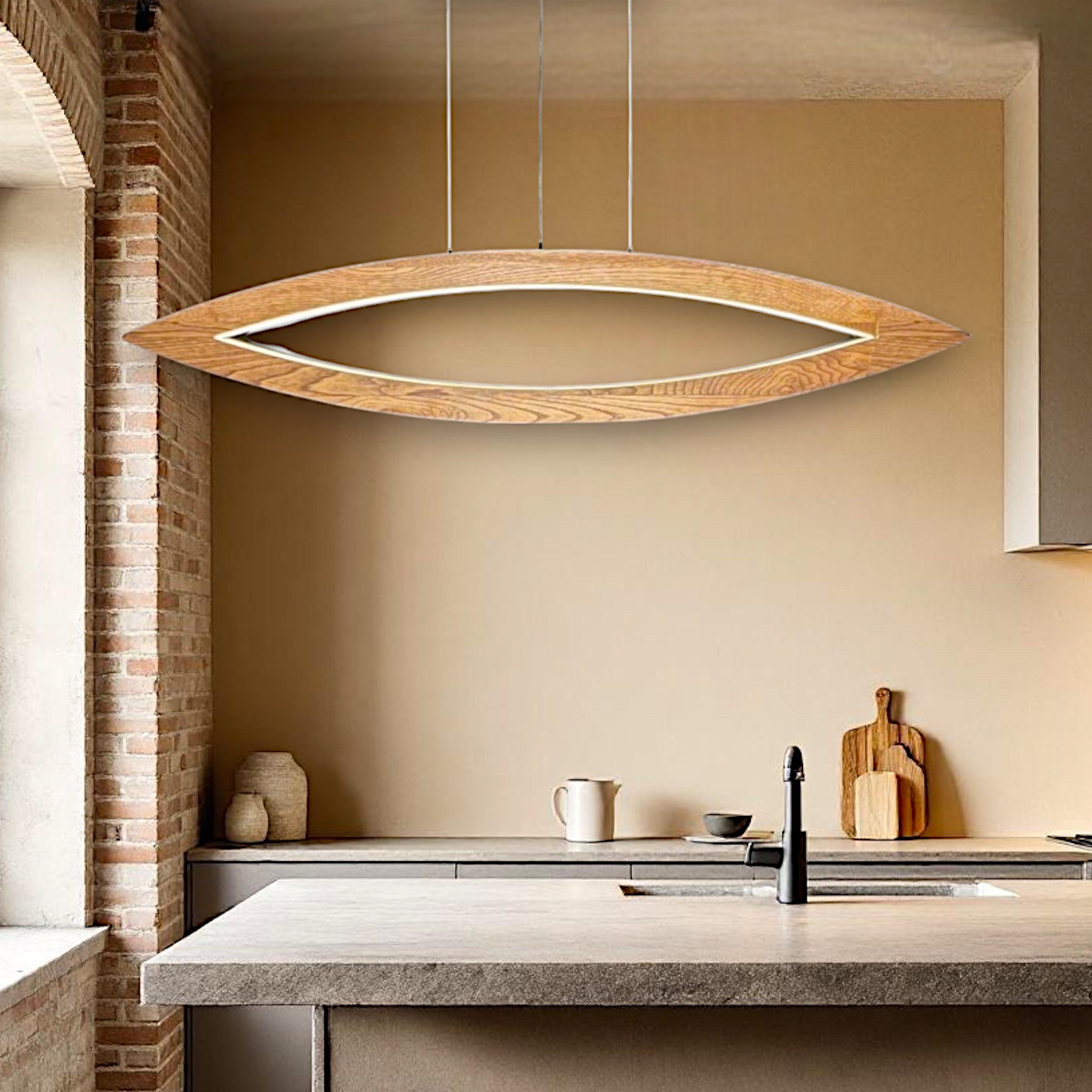 Handcrafted Oak LED Pendant Light: Elliptical Wood Chandelier - Etsy