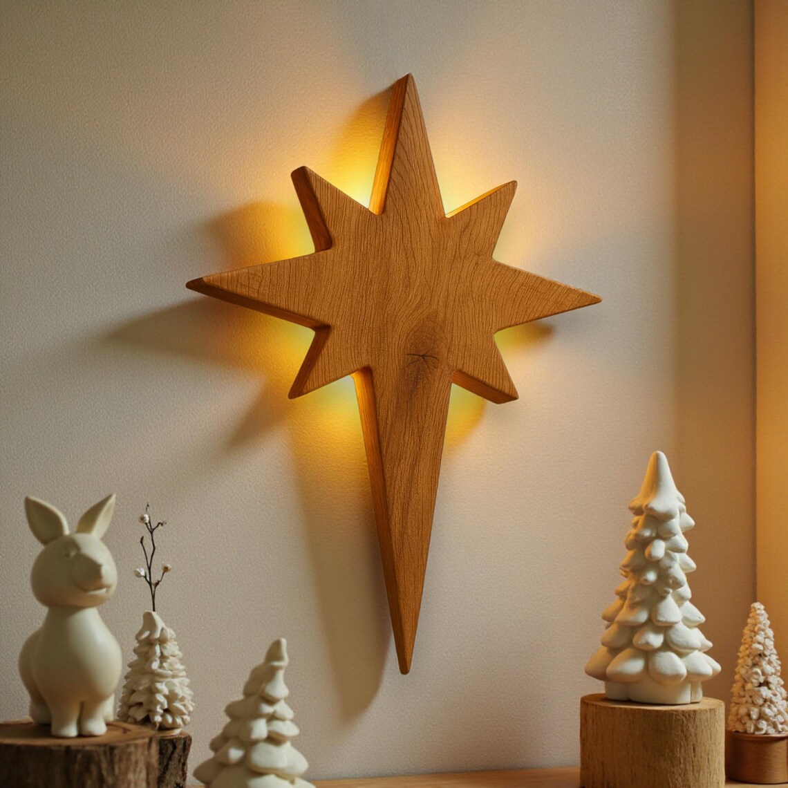 Wooden Star Wall Sconce - Modern Wood Wall Light - Christmas Star Light ...