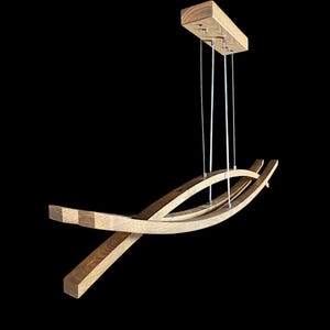 Curved Wooden LED Chandelier – Handmade Custom Pendant Light ...