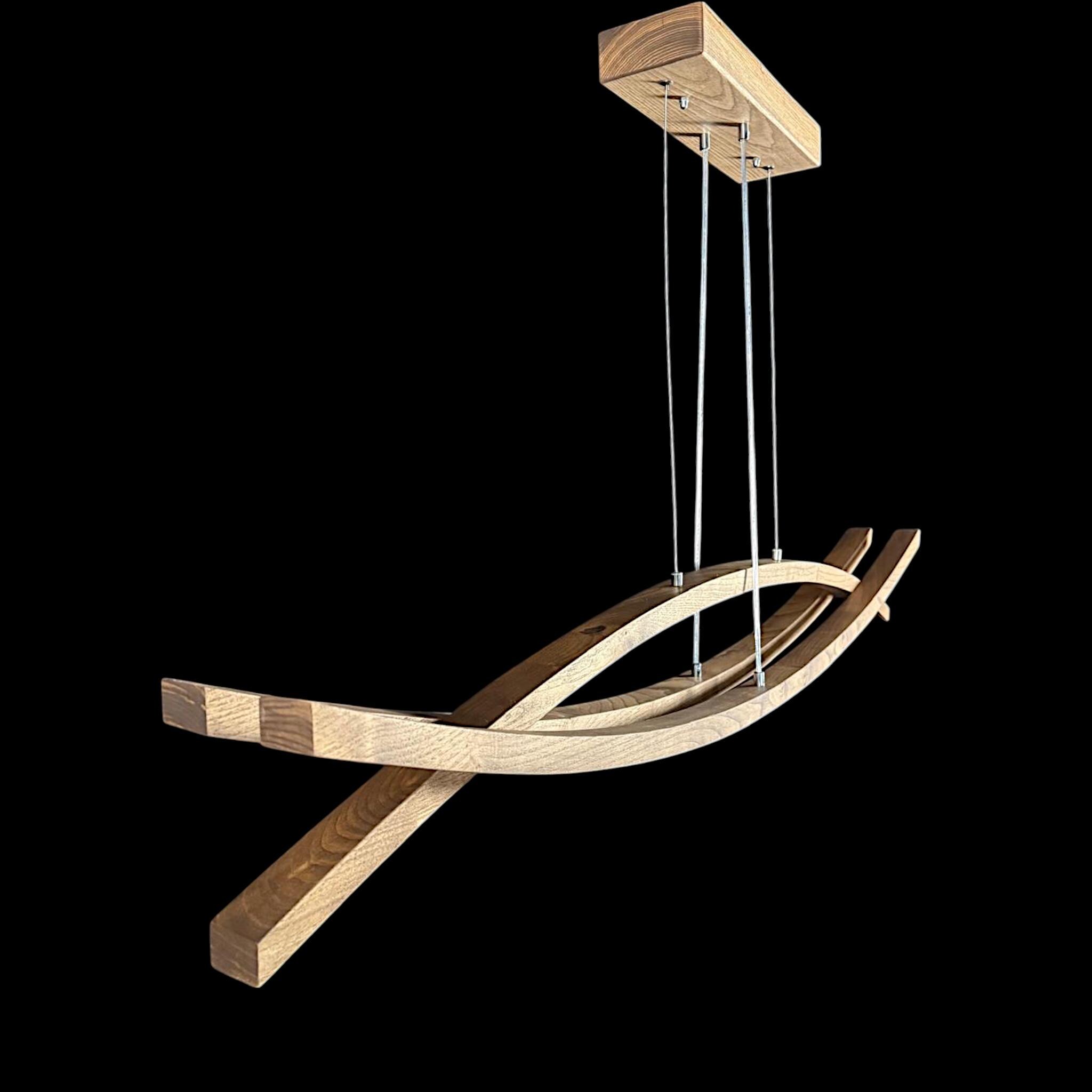 Curved Wooden LED Chandelier – Handmade Custom Pendant Light ...