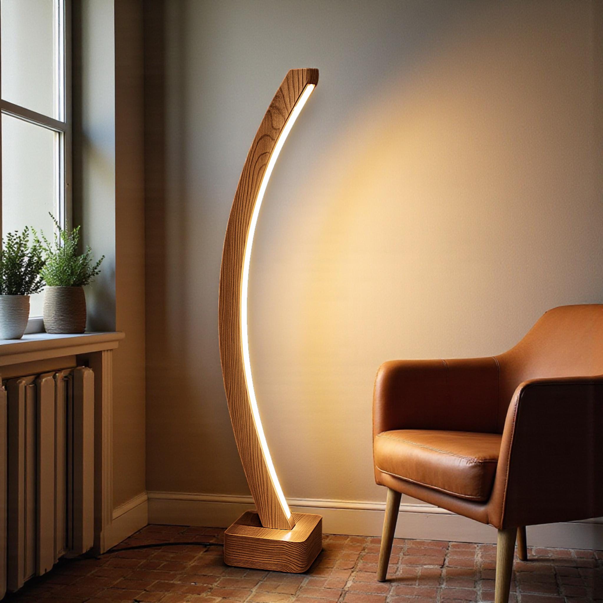 Handmade Curved Wood Floor Lamp - Home Decor Lighting - Minimalist ...