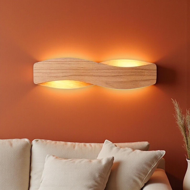 Wooden LED Wall Sconces - Modern Minimalist Handmade Wall Lamp, Solid ...