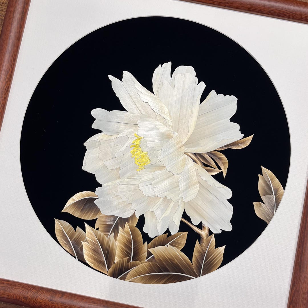 Buy Natural Straw Marquetry Painting - Peony Flower Wall Decor ...