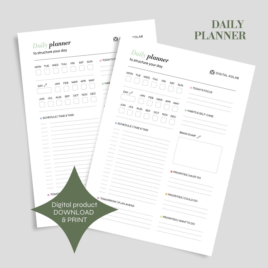 Daily Planner Checklist Printable Minimalist and Simple, To-do List ...