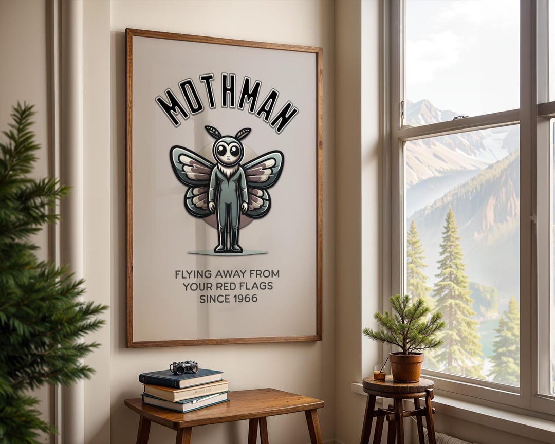 Mothman – Flying Away From Your Red Flags | Retro Poster Print | Funny ...