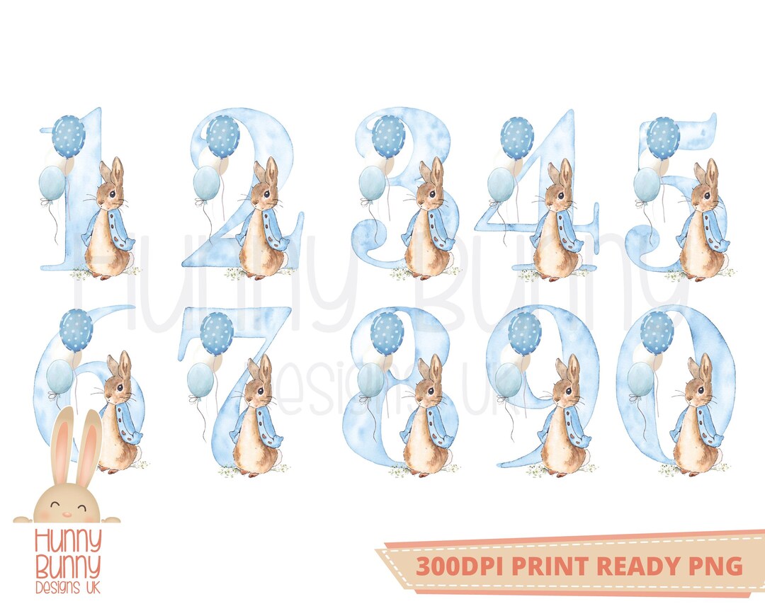 Blue Rabbit Number Set, Baby Shower, Birthday (PNG Digital Download) - Etsy