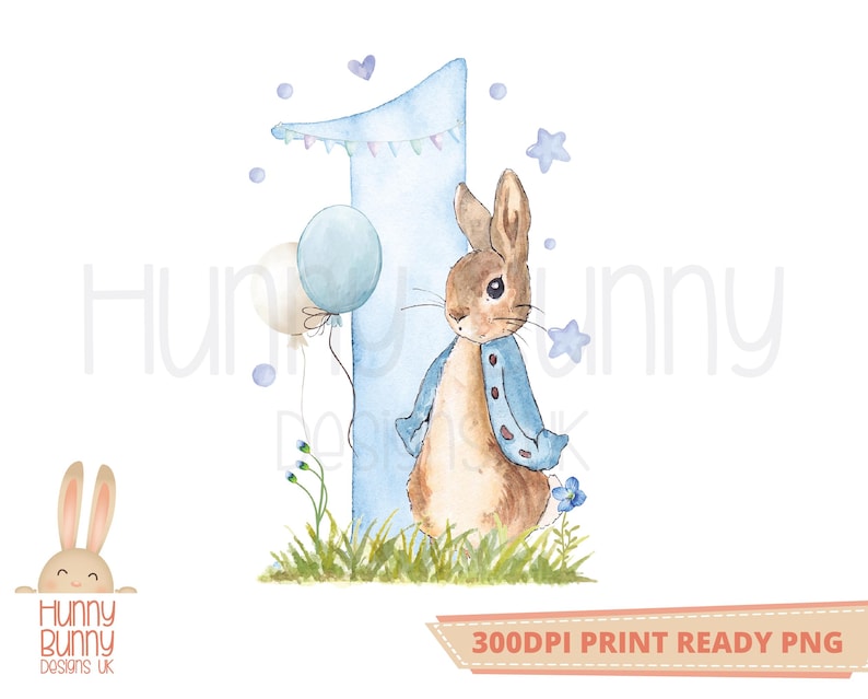 Blue Rabbit Number One Clipart, 1st Birthday PNG (digital Download) - Etsy