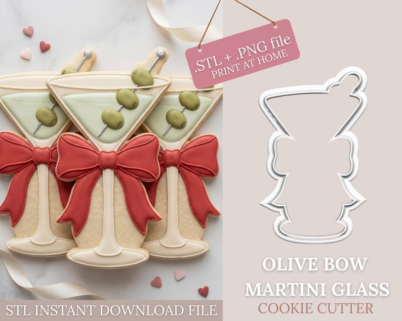 Olive Bow Martini Glass Cookie Cutter - STL File Instant Download for ...