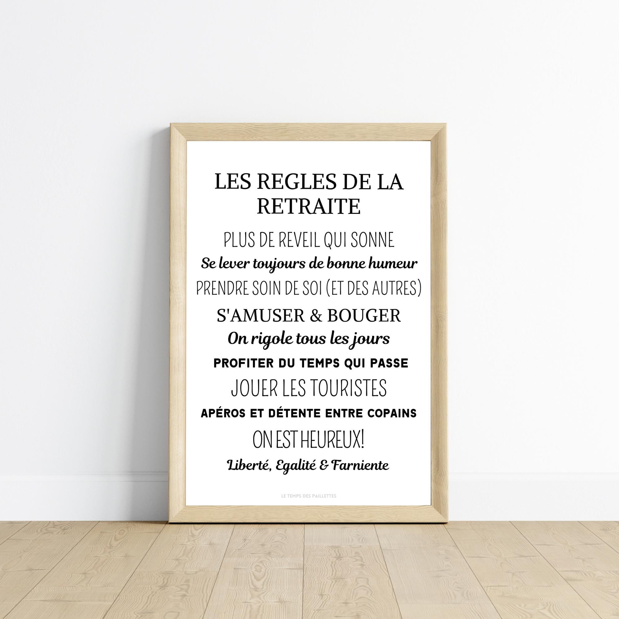 Affiche Retraite à Imprimer - Les Règles de la Retraite - Cadeau Original pour Retraité ...