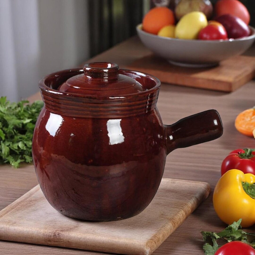 Handmade Vintage Ceramic Pot With Handle | Traditional Cooking Vessel ...