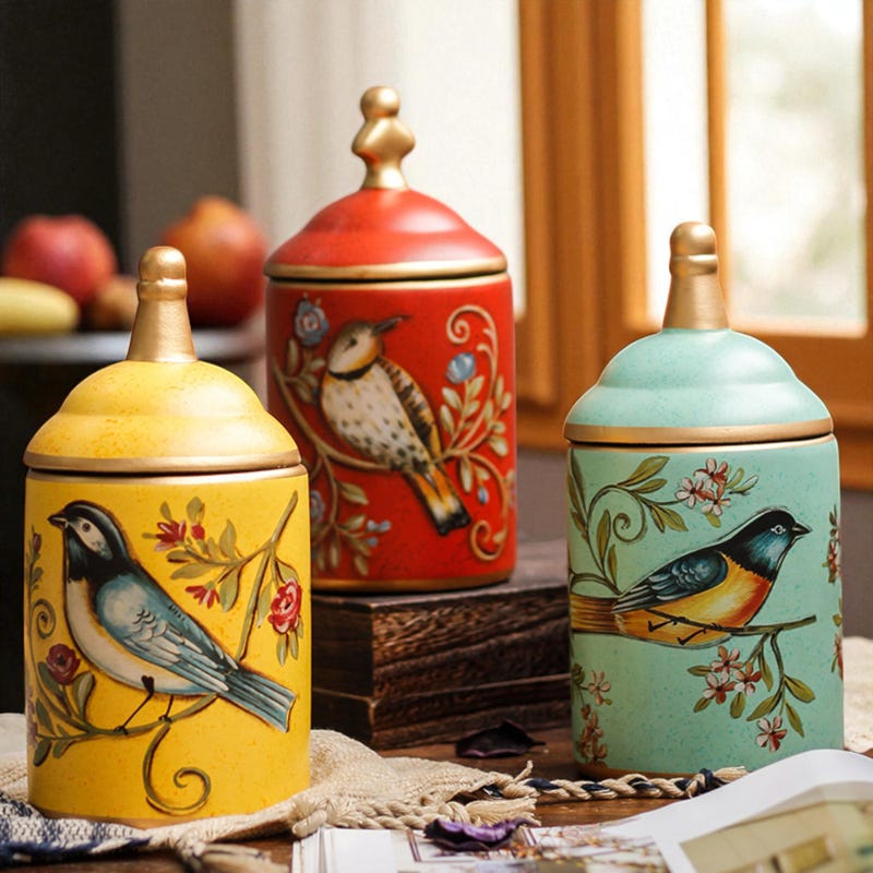 Hand Painted Bird Jars - Etsy UK