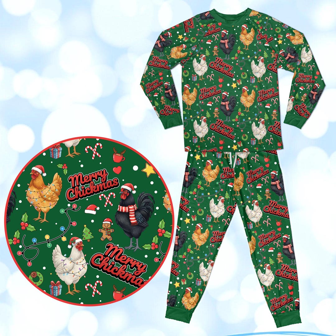 Merry Chickmas Chicken Pajamas Set, Matching Family Christmas Pjs, Farm ...