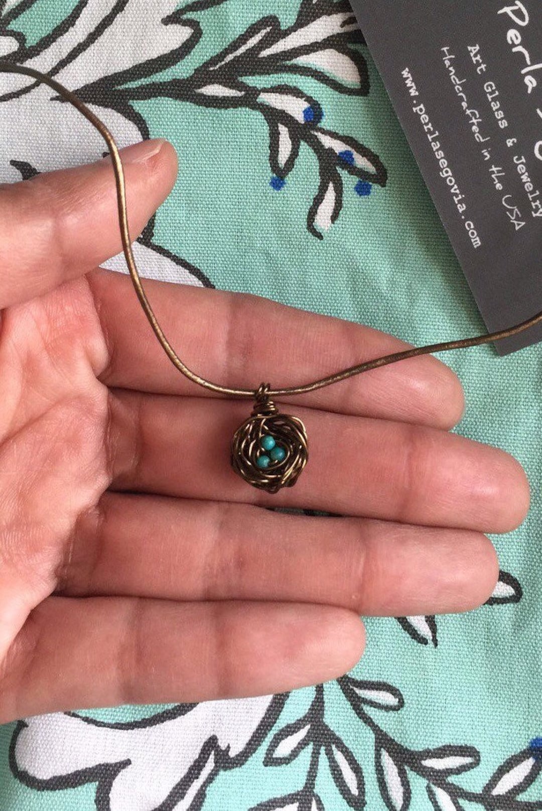 Mini Bird Nest Pendant Necklace: Kingman Turquoise Eggs, Initial Charms ...