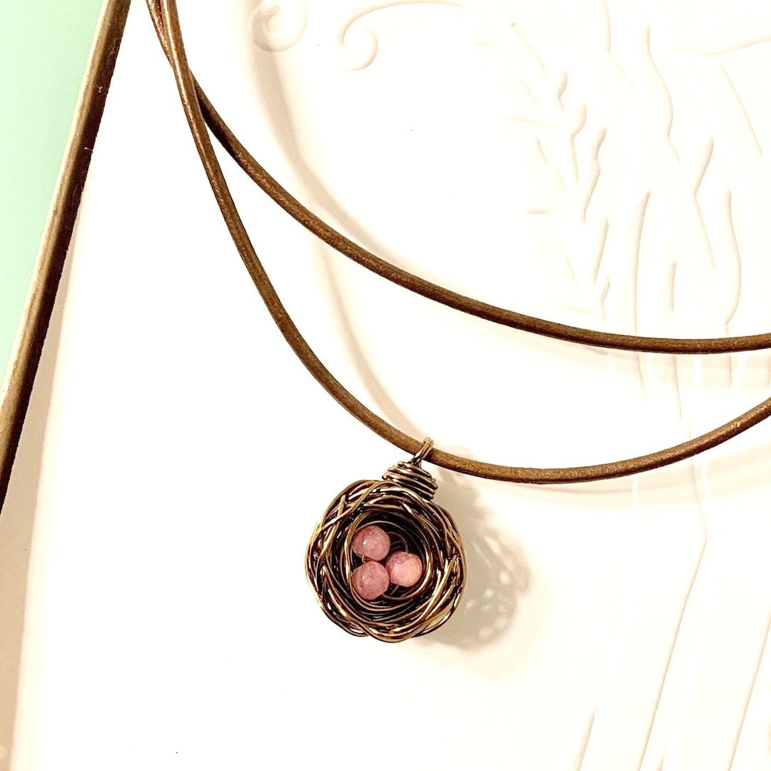 Personalized Bird Nest Necklace: Pink Opal Eggs, Initial Charms - Etsy