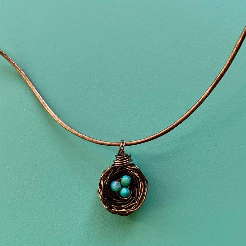 Mini Bird Nest Pendant Necklace: Kingman Turquoise Eggs, Initial Charms ...