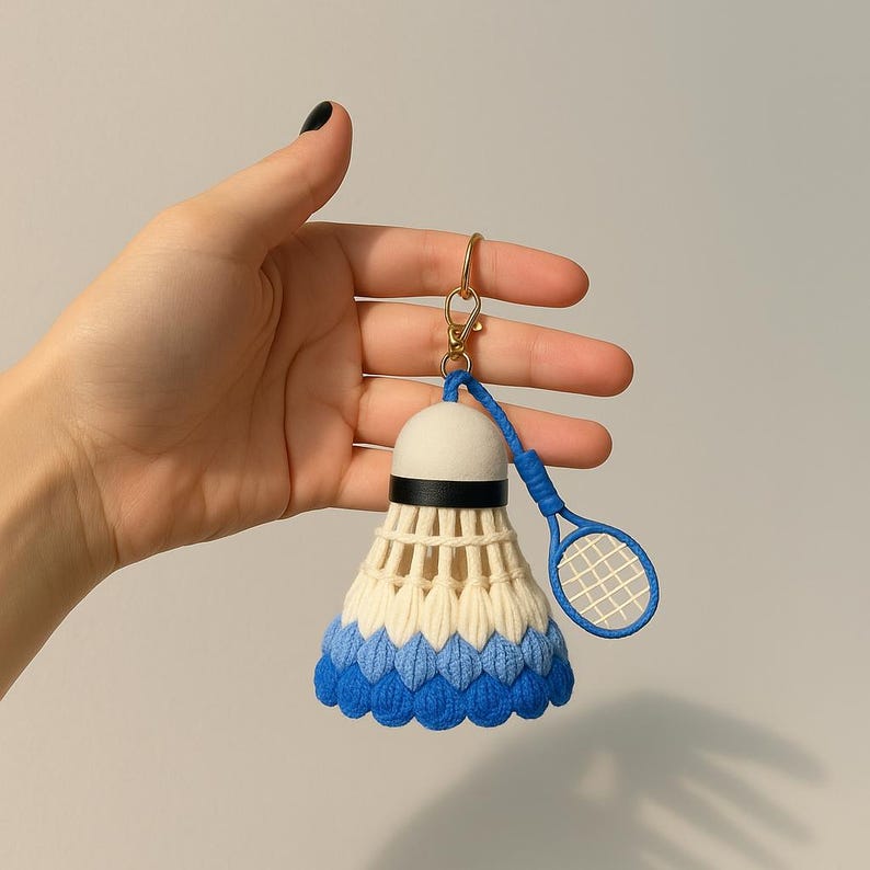 Cute Handmade Badminton Keychain – Crochet Shuttlecock & Racket Bag ...