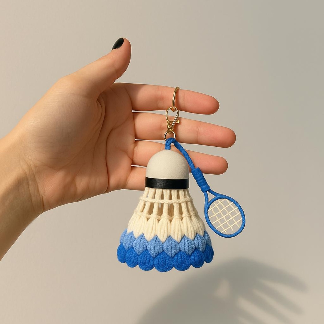 Cute Handmade Badminton Keychain – Crochet Shuttlecock & Racket Bag ...