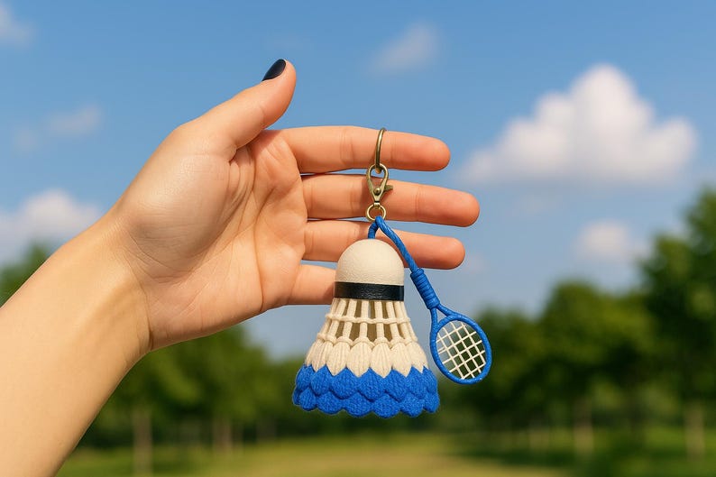 Cute Handmade Badminton Keychain – Crochet Shuttlecock & Racket Bag ...