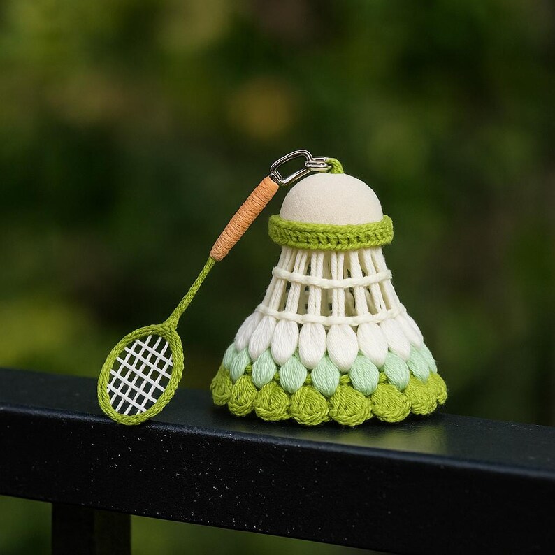 Cute Handmade Badminton Keychain – Crochet Shuttlecock & Racket Bag ...