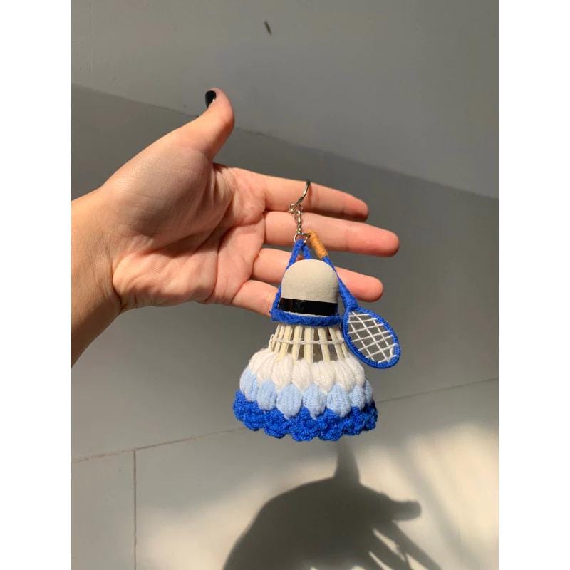 Cute Handmade Badminton Keychain – Crochet Shuttlecock & Racket Bag ...