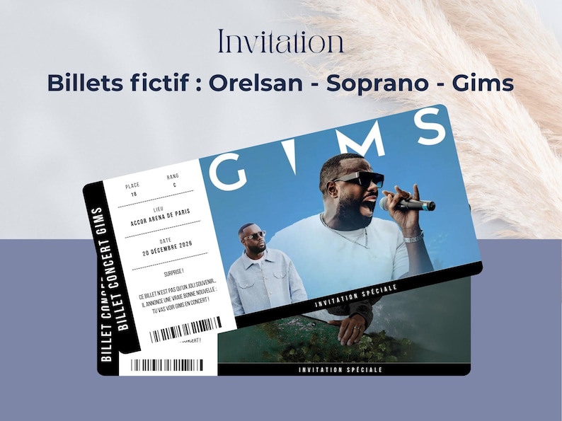 Billet de concert personnalisé CANVA - à imprimer Gims - Soprano ...
