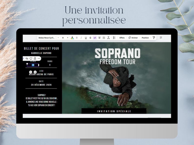 Billet de concert personnalisé CANVA - à imprimer Gims - Soprano ...