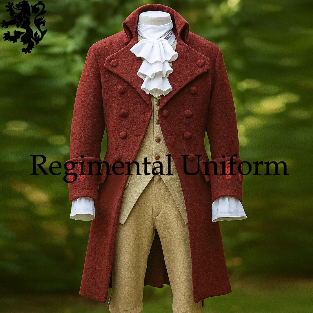 1791's Colonial Era Coat - Maroon Wool Suit for Men Fashion Frock Coat ...