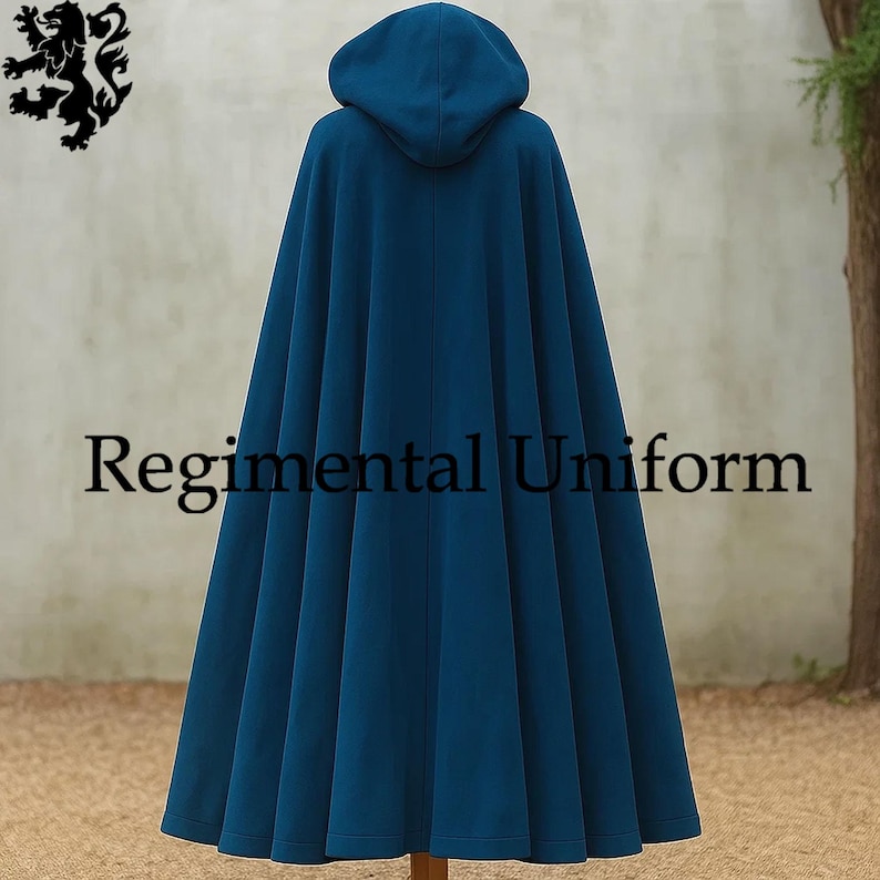 Renaissance Medieval Cloak: Blue Wool Cosplay Viking Full Circle Cape ...