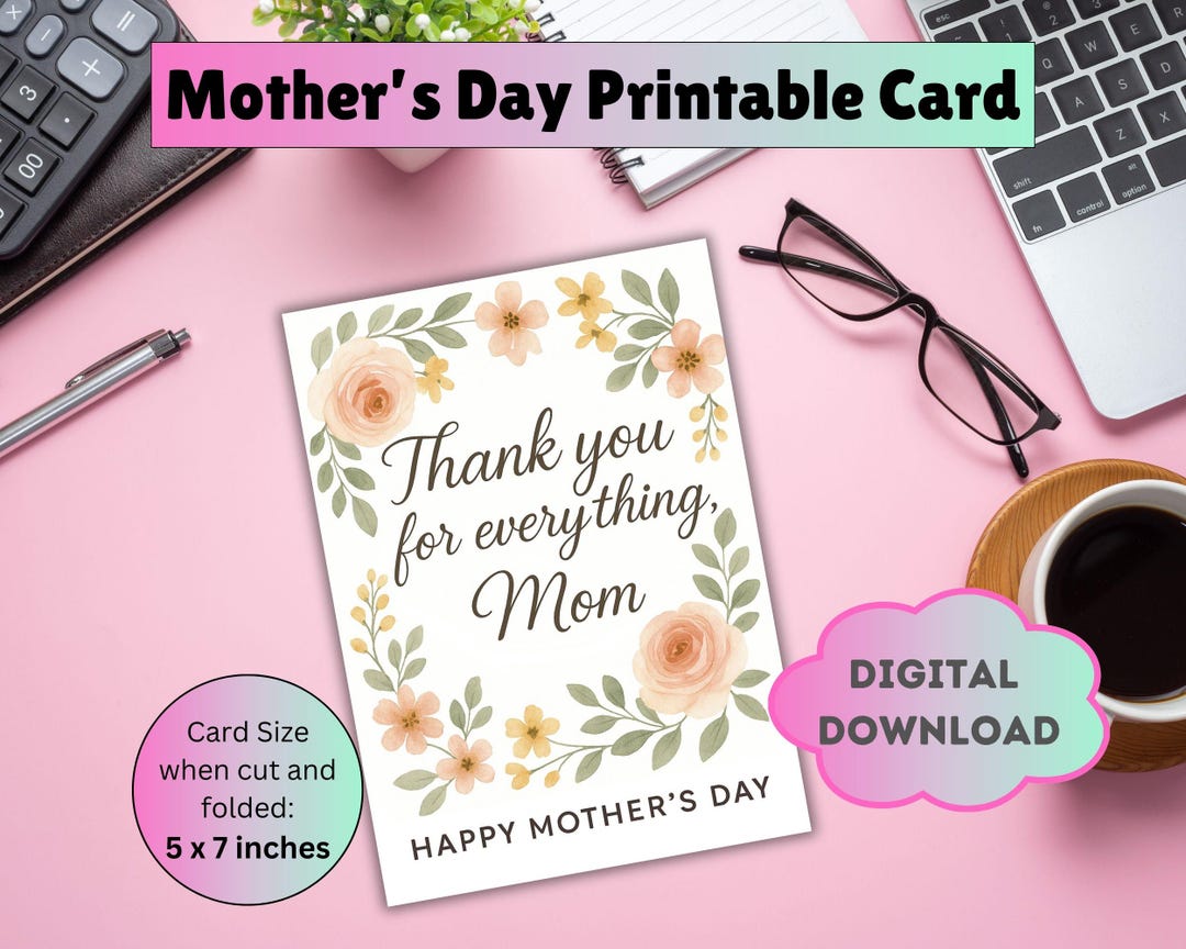 Thank You Mother's Day Card, Mother's Day Card, Printable Card for ...