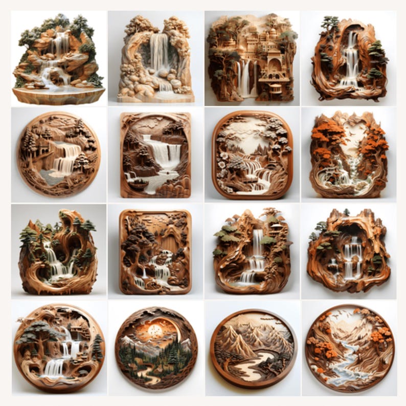 3D Illusion Waterfall Bundle, Laser Engraving PNG, SVG Cut Files, Wood ...