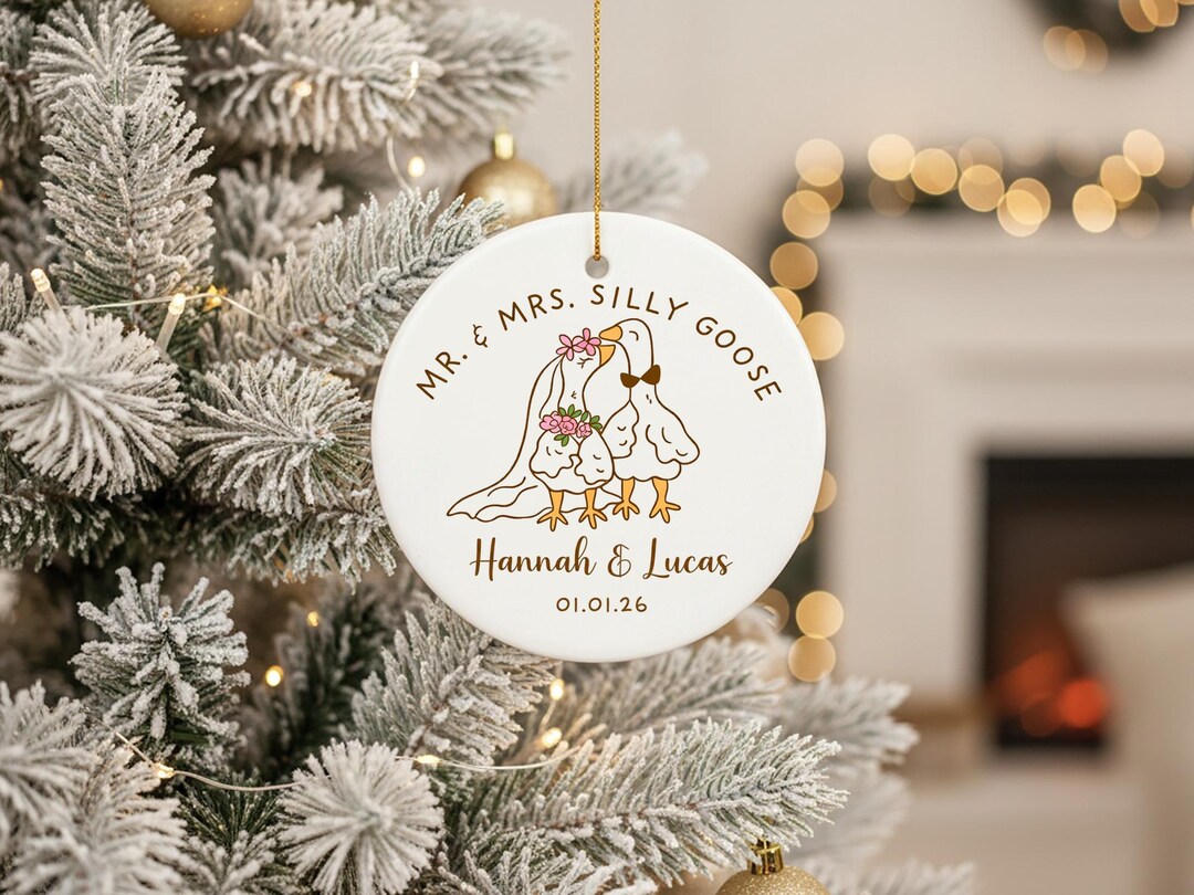 Personalized Wedding Ornament With Silly Goose Couple, Custom Name ...