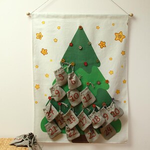 Linen Advent Calendar 2025 for Kids: Embroidered Christmas Tree ...