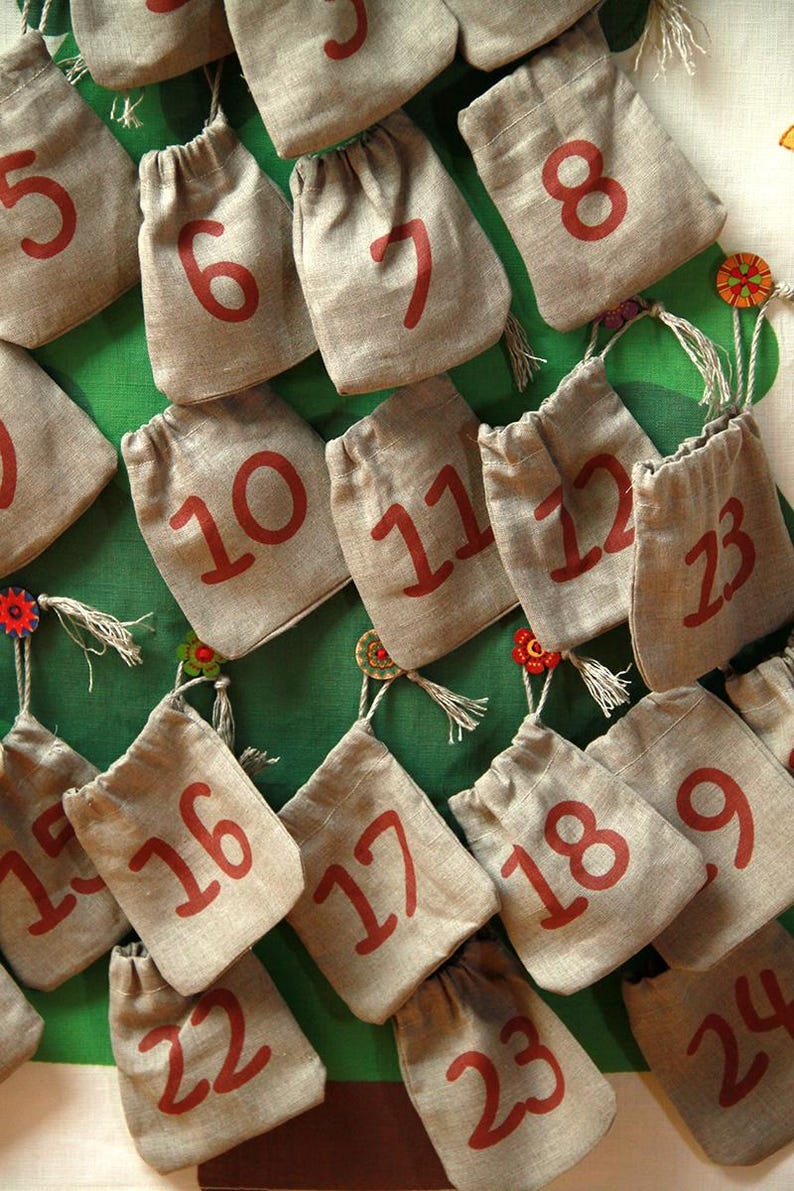 Linen Advent Calendar 2025 for Kids: Embroidered Christmas Tree ...
