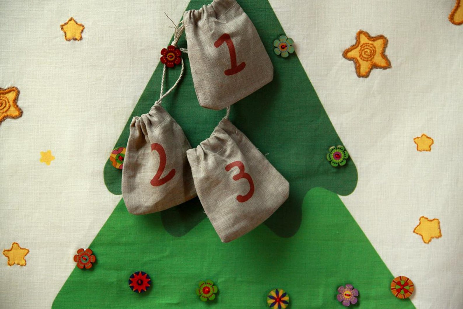 Linen Advent Calendar 2025 for Kids: Embroidered Christmas Tree ...