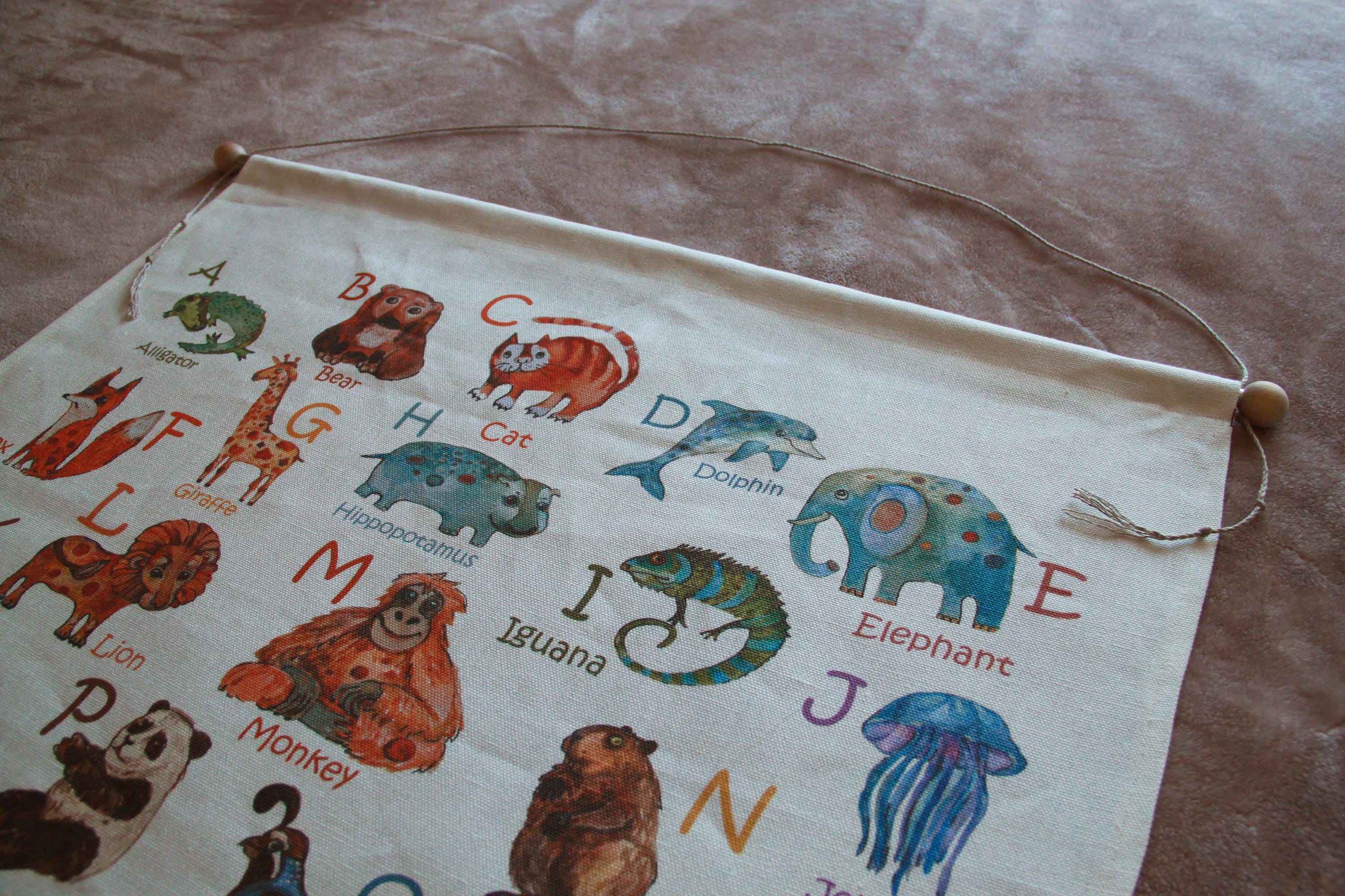 Woodland Animal Alphabet Linen Wall Hanging: Watercolor Nursery Decor ...