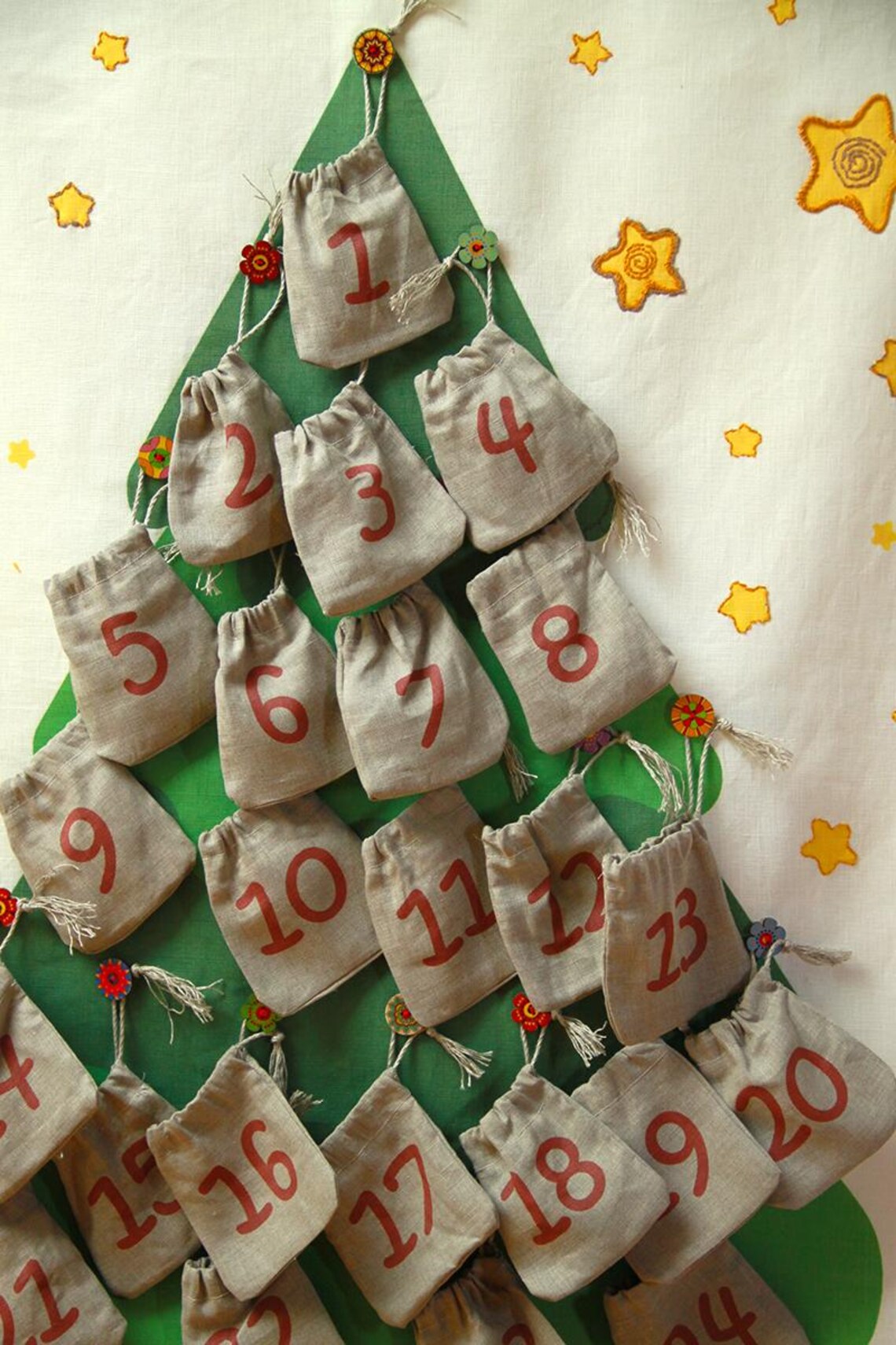 Linen Advent Calendar 2025 for Kids: Embroidered Christmas Tree ...